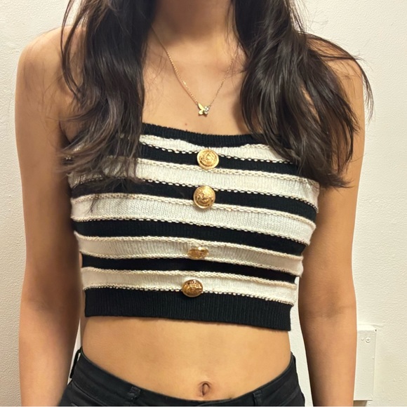 Cider | Tops | Striped Tube Top With Golden Buttons | Poshmark
